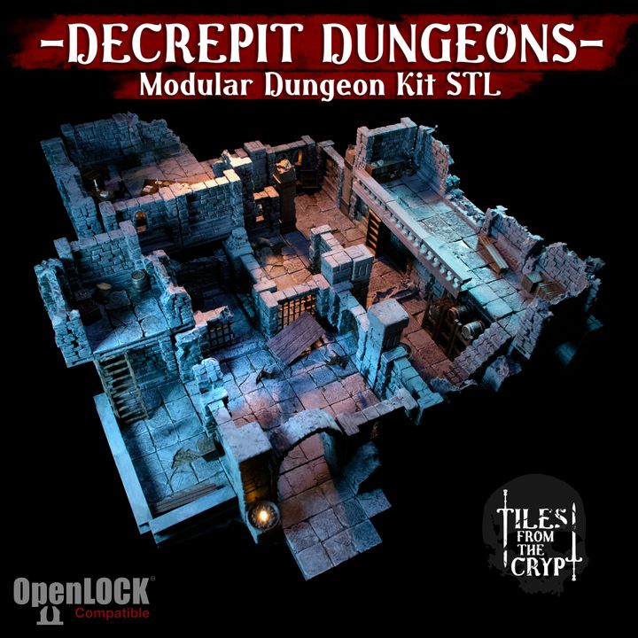3D Printable DECREPIT DUNGEONS - Tiles from the Crypt by Tiles from the Crypt
